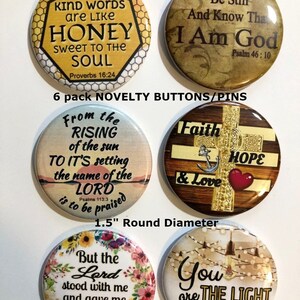 Christian, Religious Set E, 6-pk Novelty 1.5" Diameter Buttons/pins ...