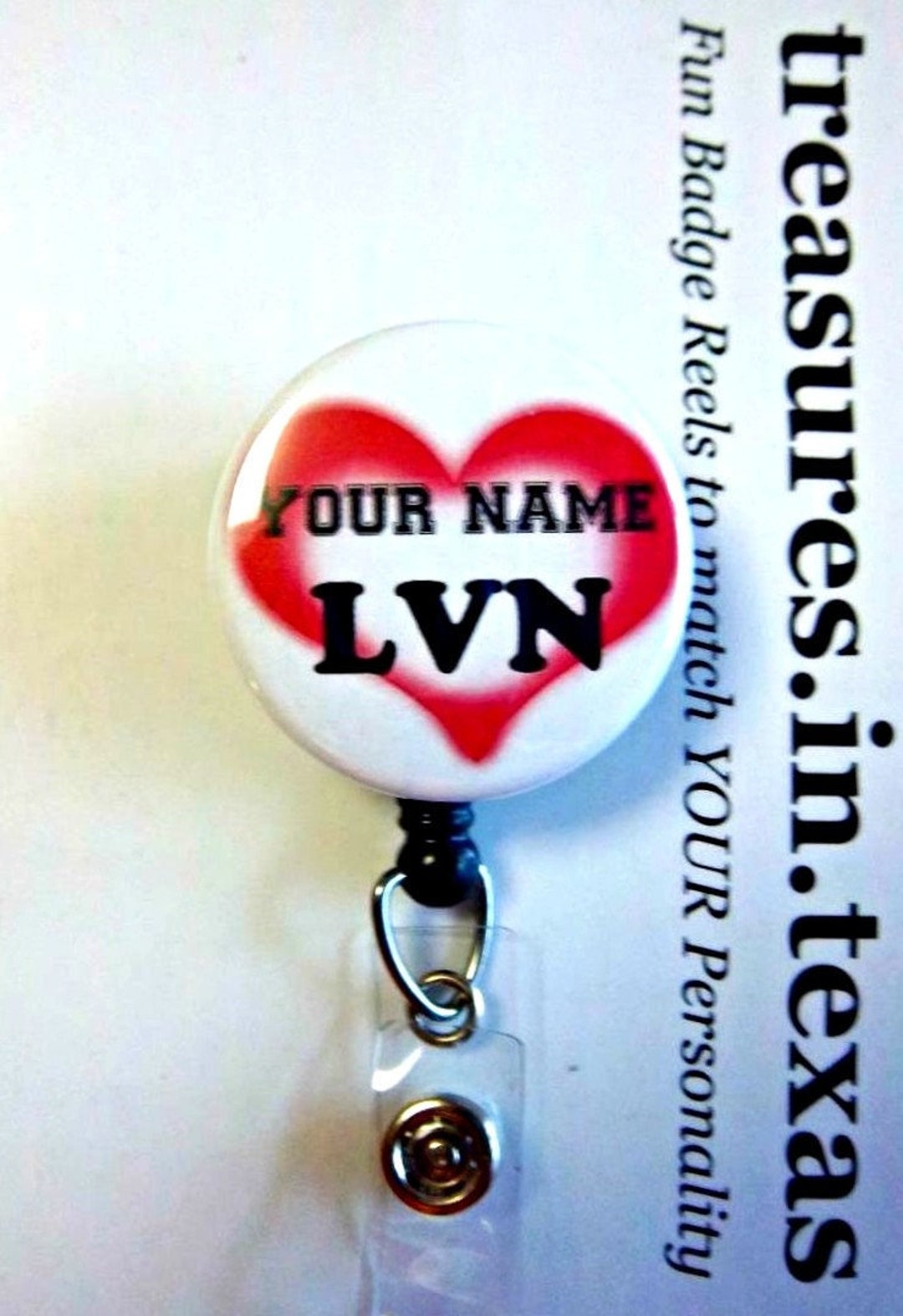 Personalized LVN Nurse Red Heart Background Your Name Retractable Reel ...