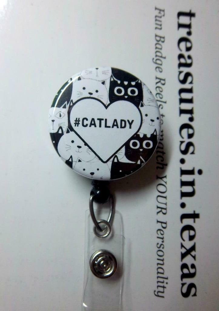 Cute CATLADY Black and White Cat Faces Retractable ID | Etsy