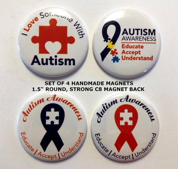 4-pk MAGNETS: AUTISM Awareness in Red/blue/yellow/white - Etsy