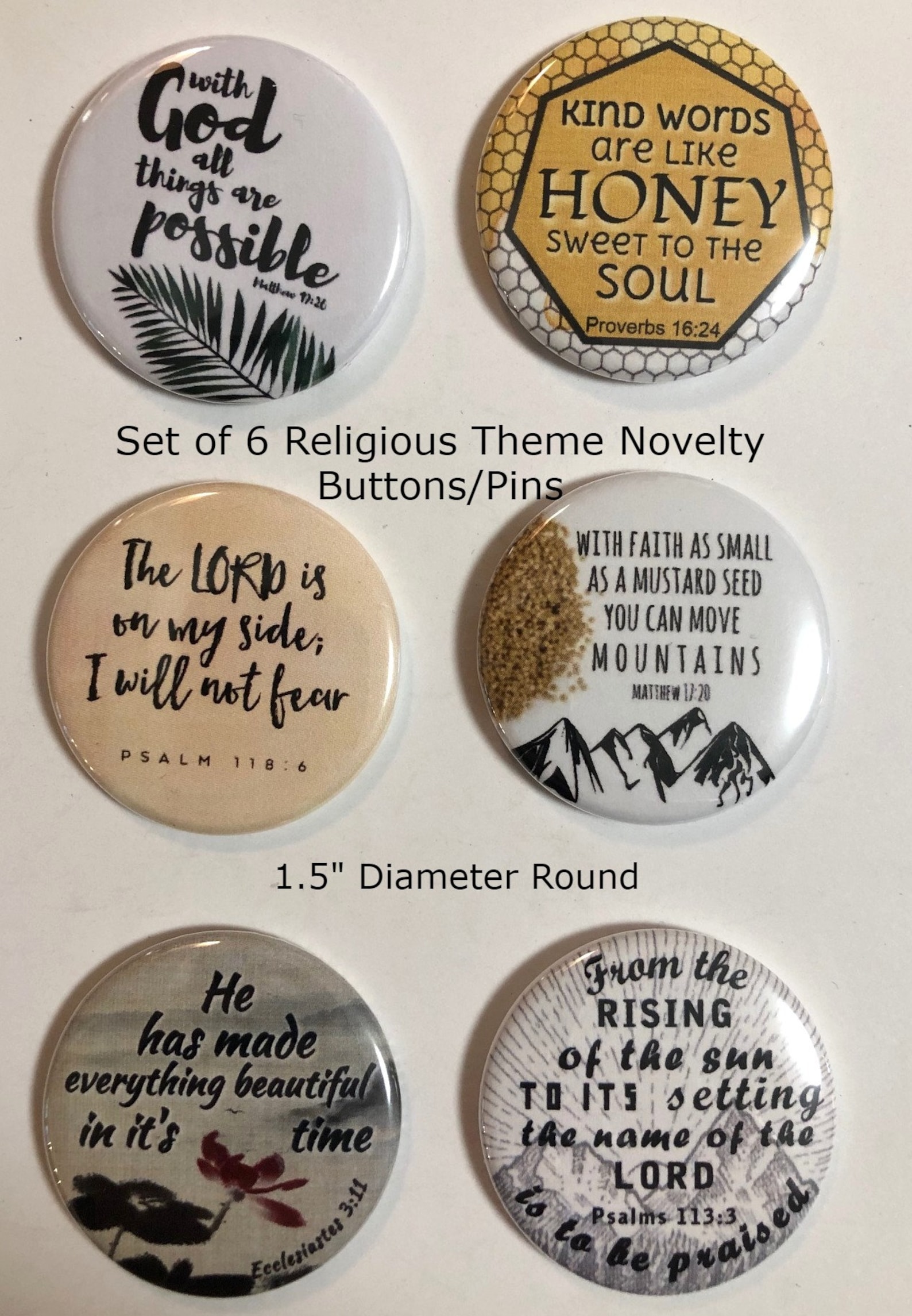 1.5 Christian Inspirational Set 6-pk Buttons/pins - Etsy