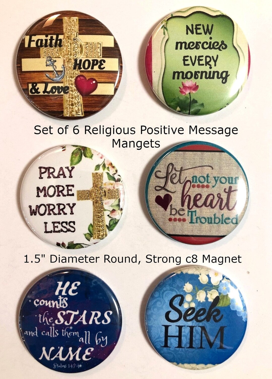 Set of 6 Christian, Religious Theme NOVELTY MAGNETS 1.5 Diameter ...