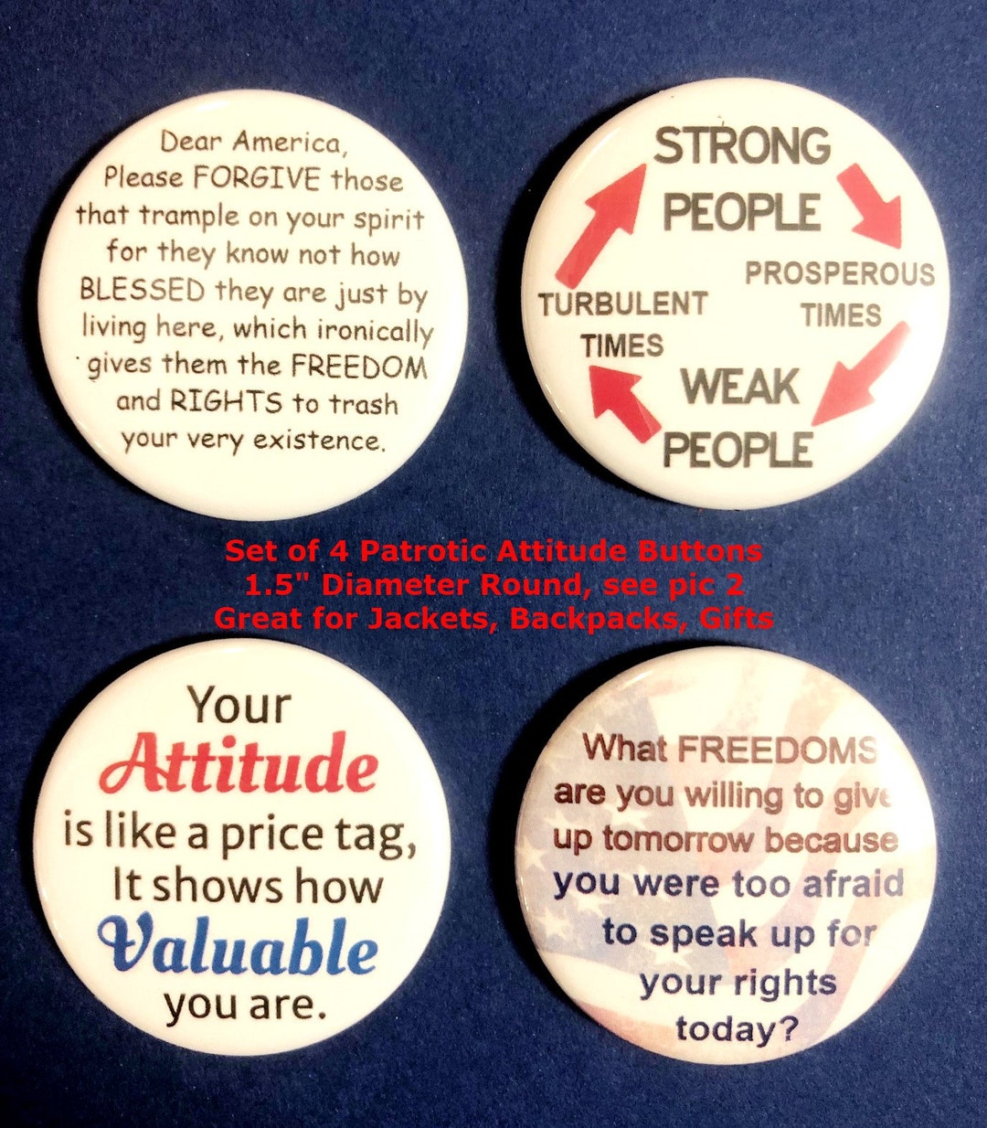Set of 4 USA America PATRIOTIC Attitude strength, Freedoms, Attitude 1. ...