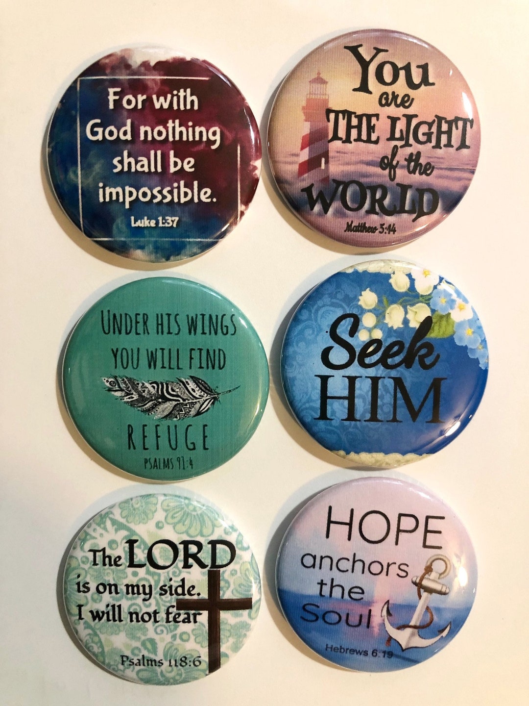 Christian, Religious Set H, 6-pk Novelty 1.5 Diameter Buttons/pins ...