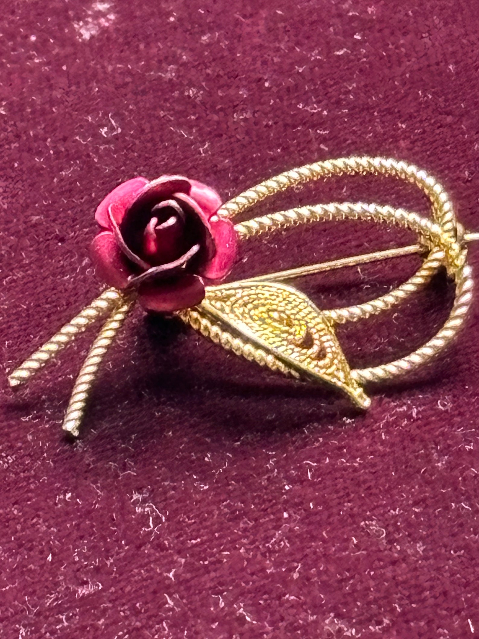 Vintage Enamel Red Rose Brooch - Etsy