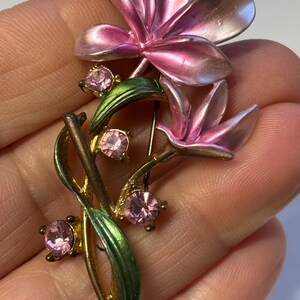 Vintage Pink Enamel and Crystal Flower Brooch - Etsy