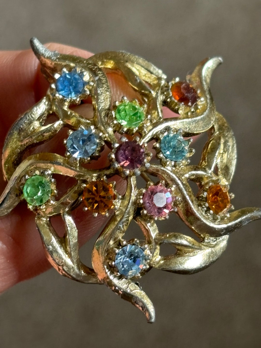 Vintage Multi Coloured Crystal Brooch - Etsy