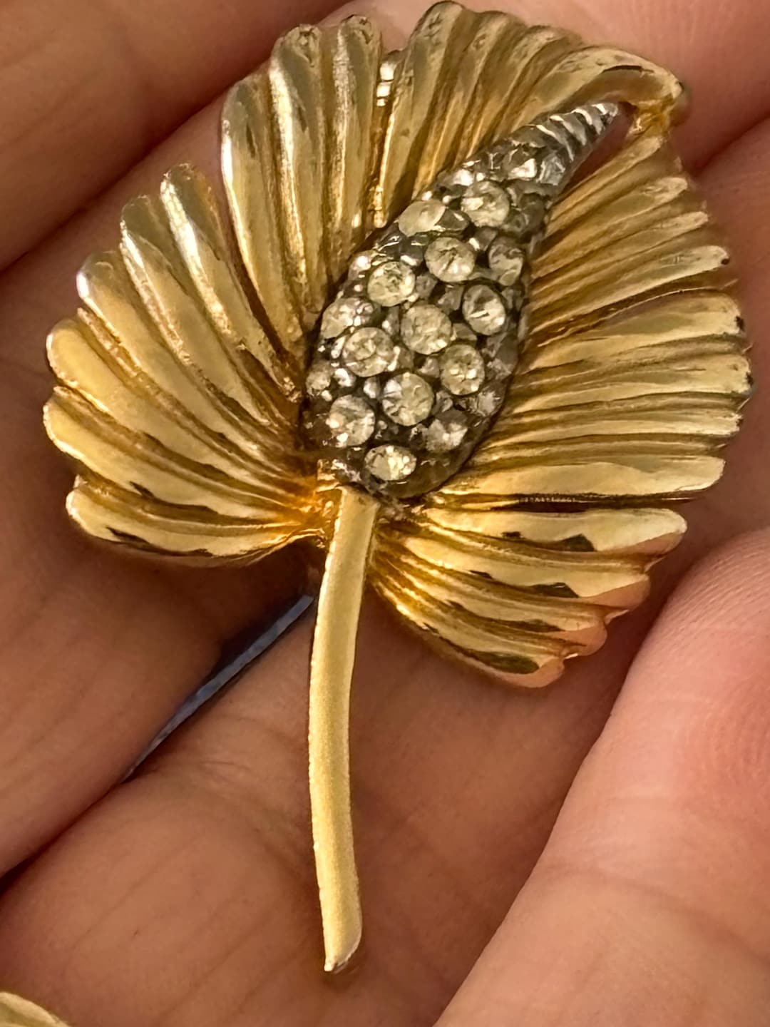 Vintage Gold Tone Crystal Leaf Design Brooch - Etsy