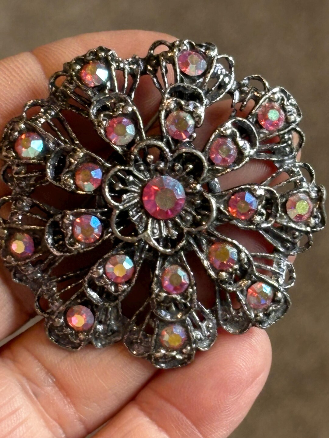 Vintage Crystal Pink Brooch - Etsy