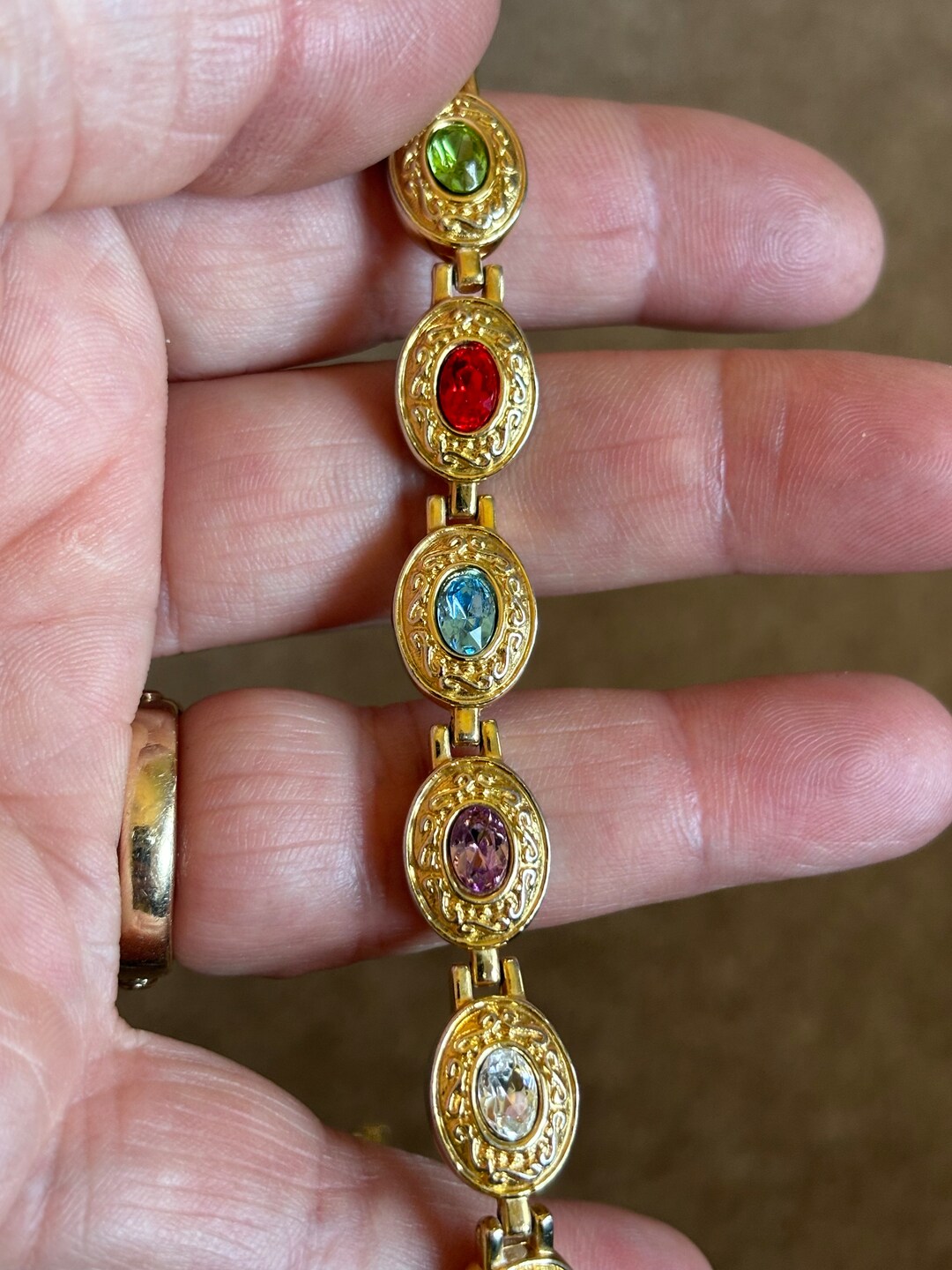 Vintage Heavy Gold Plated Bracelet With Bezel Set Multicoloured ...