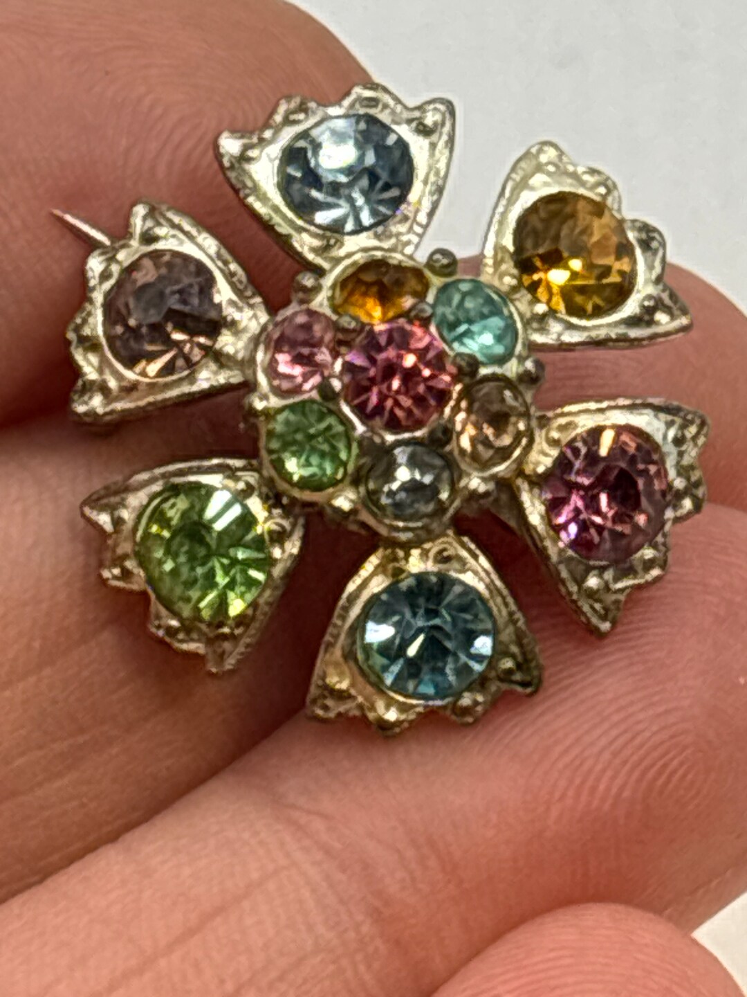 Vintage Pastel Crystal Brooch - Etsy