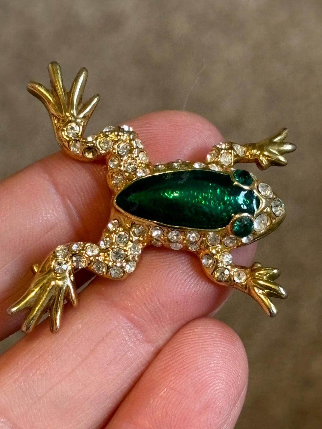 Green Enamel and Crystal Frog Brooch - Etsy