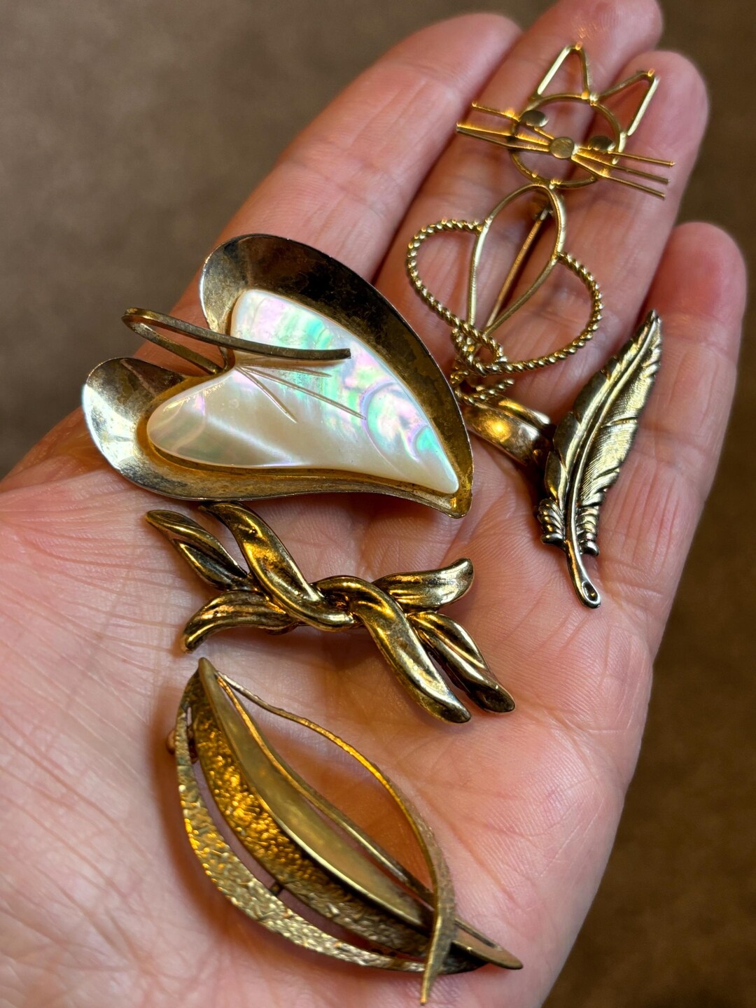 Vintage 5 Brooches Mother of Pearl and Gold Tone - Etsy