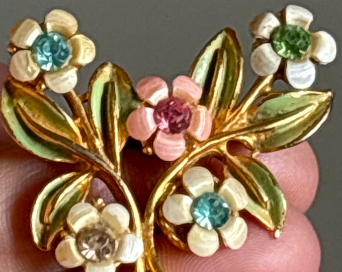 Vintage Enamel Crystal Brooch - Etsy