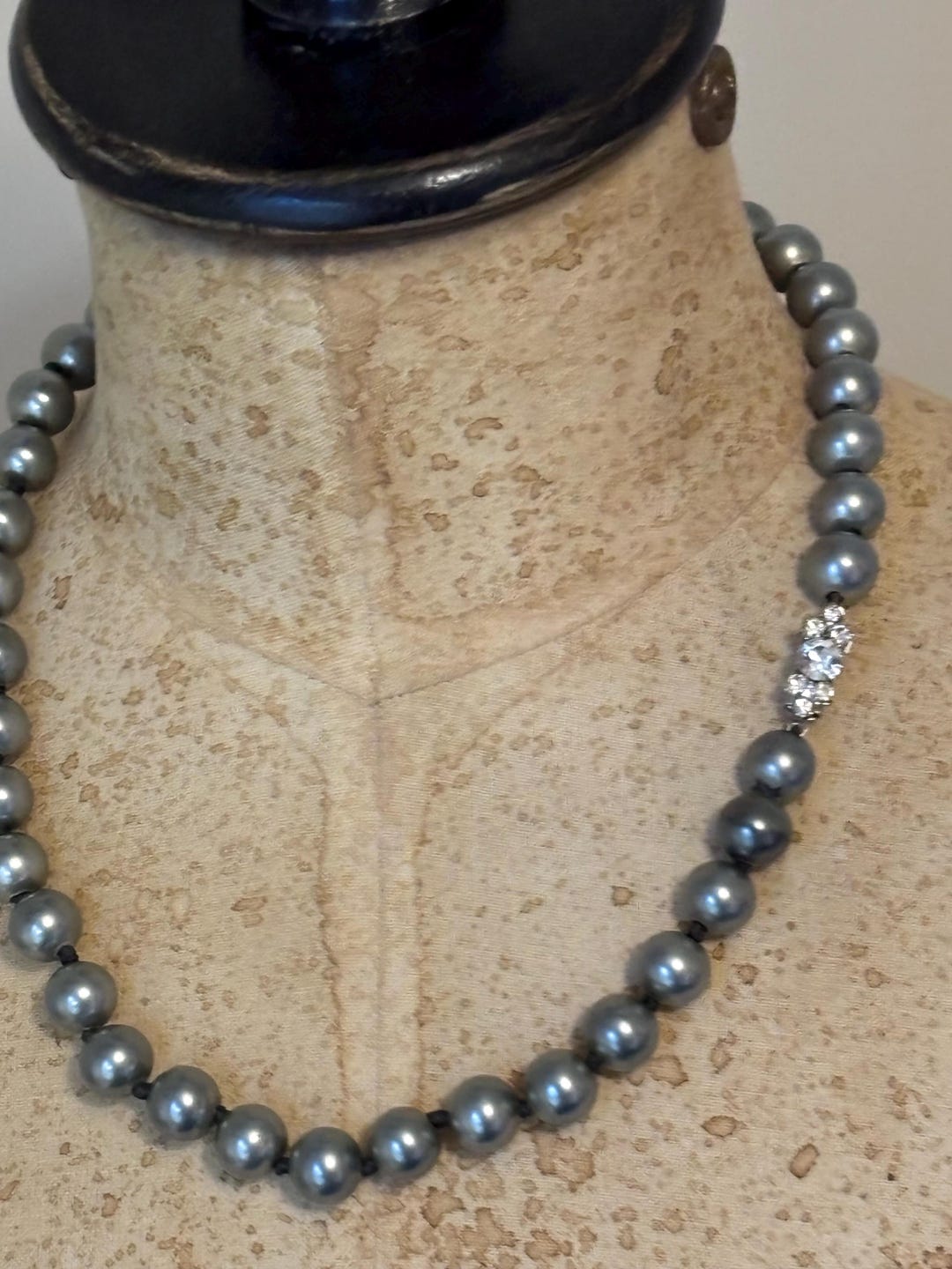 Vintage Silver Grey Pearls With Crystal Clasp - Etsy