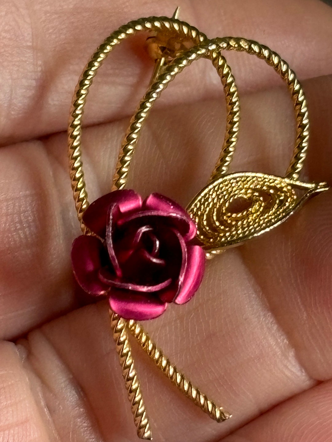 Vintage Enamel Red Rose Brooch - Etsy