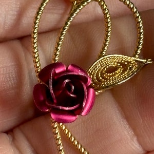 Vintage Enamel Red Rose Brooch - Etsy