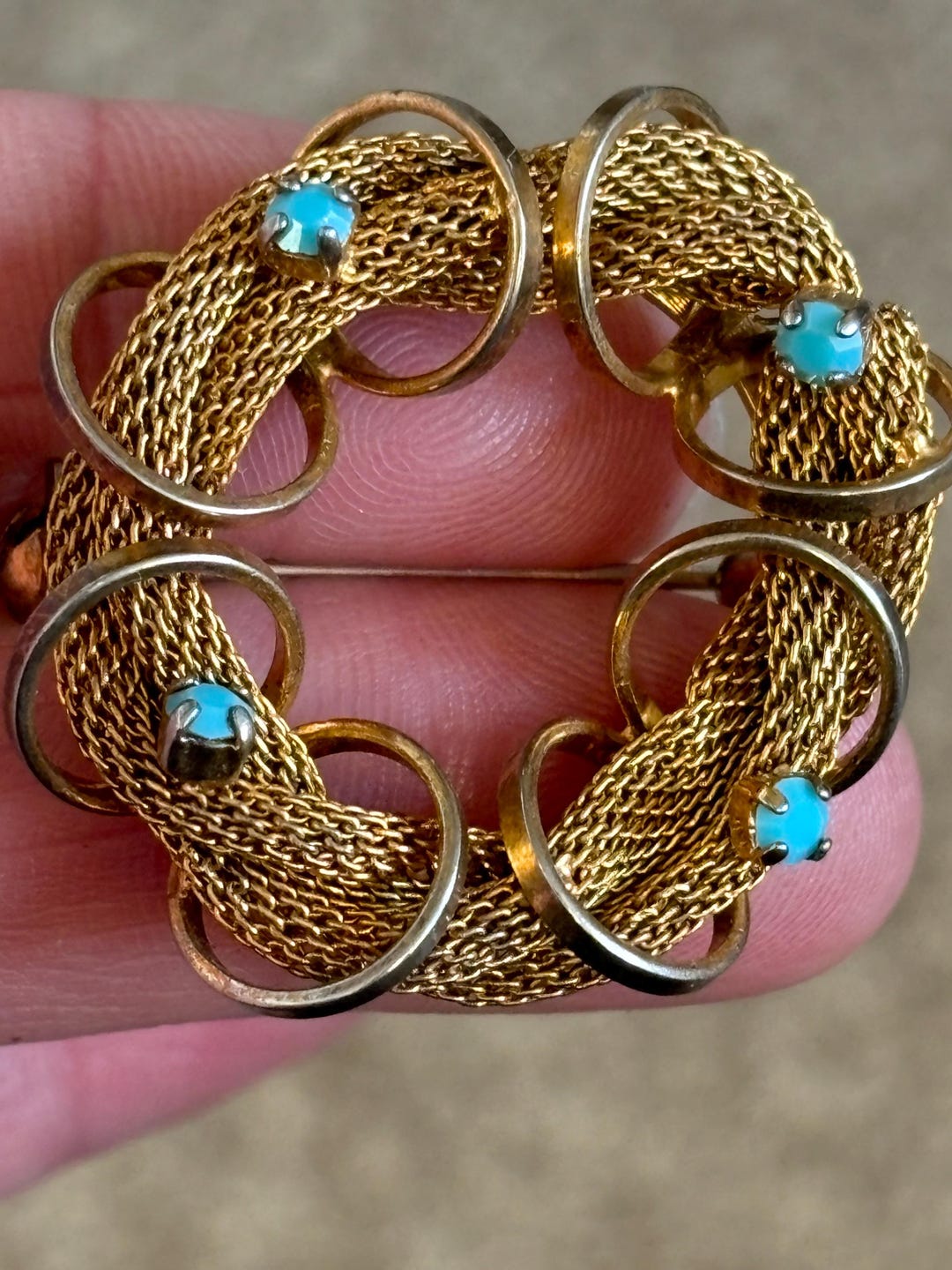 Vintage Gold Tone Mech Brooch With Turquoise Stones - Etsy