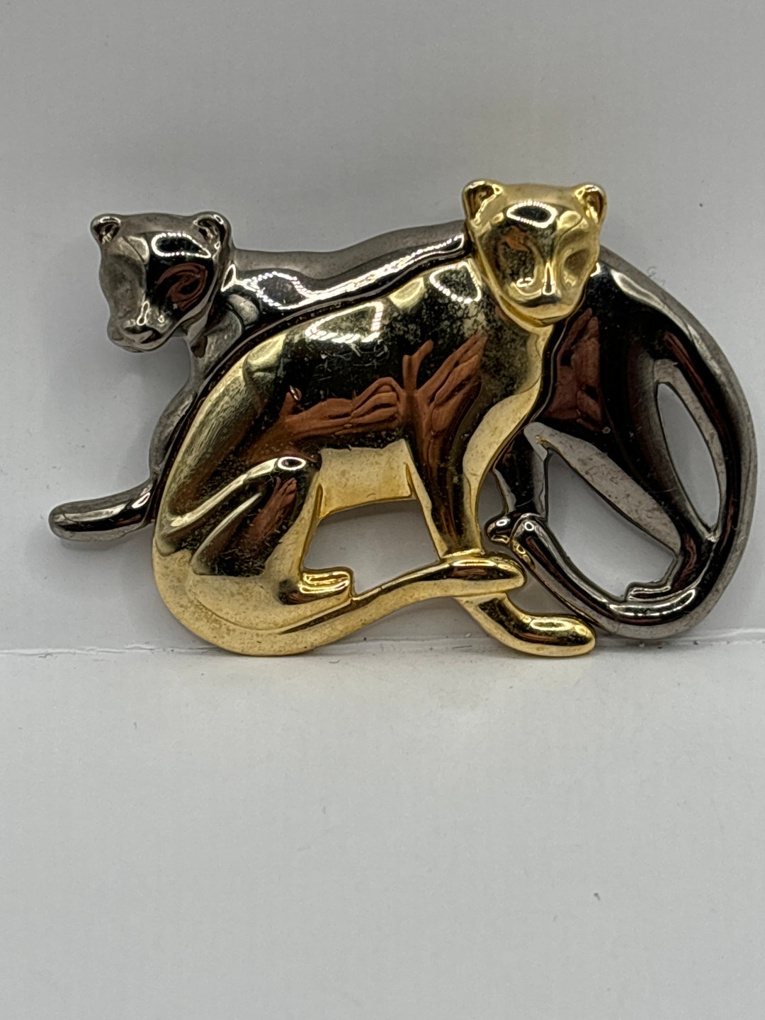 Signed Brooch LC 2 Large Cats - Etsy