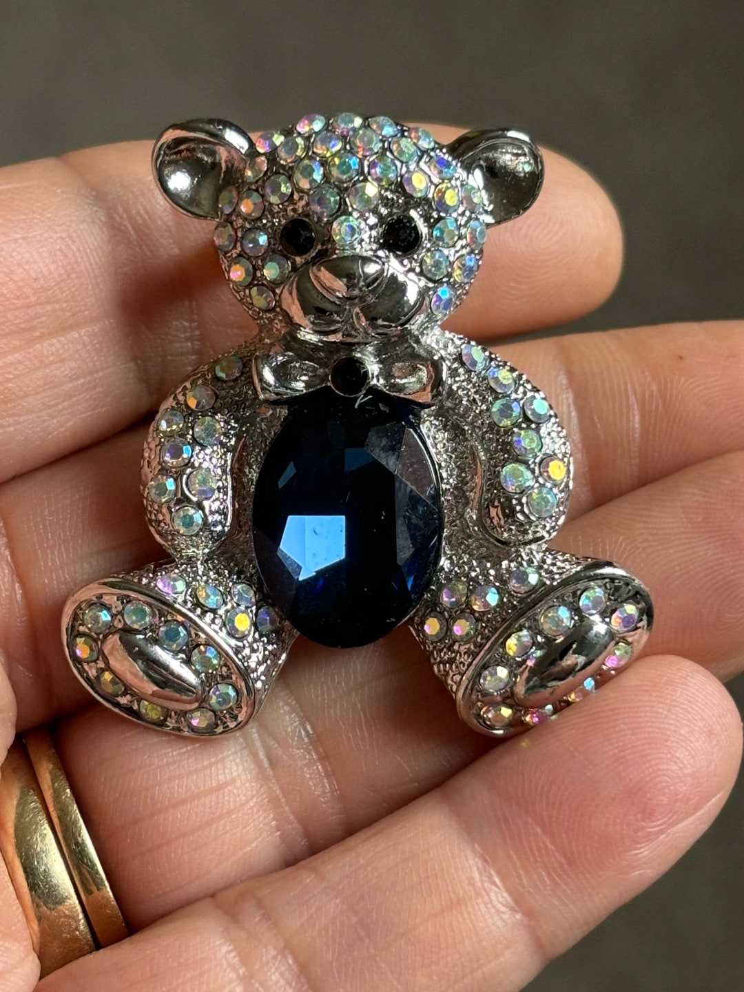 Large Crystal Encrusted Teddy Bear Brooch - Etsy