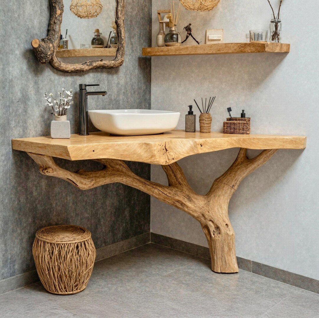 Handcrafted Rustic Wood Corner Bathroom Vanity With Modern Design - Etsy