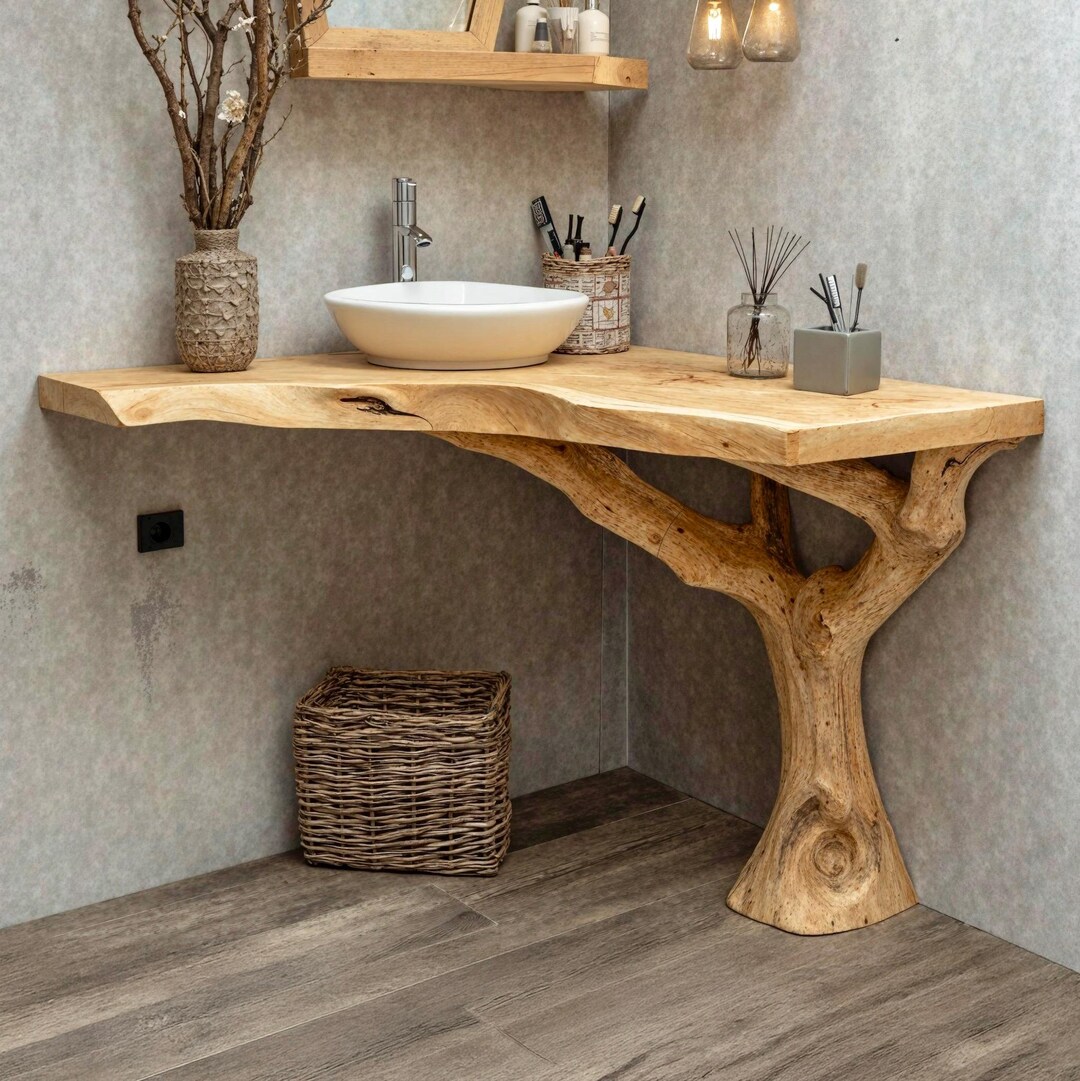 Rustic Corner Bathroom Vanity – Handcrafted From Natural Wood With Farmhouse Charm - Etsy