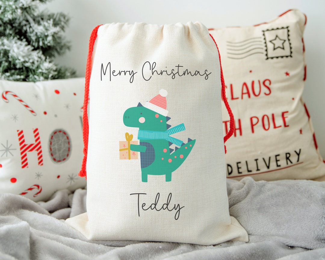 Personalised Christmas Sack, Dinosaur Christmas Santa Sack, Custom Toy ...