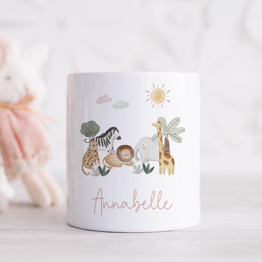 Jungle Safari Money Box, Personalised Piggy Bank, Gifts for New Baby ...
