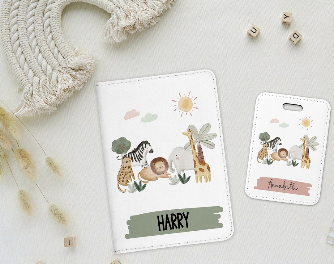 Personalised Kids Passport Cover, Jungle Safari Animals, Childs First ...