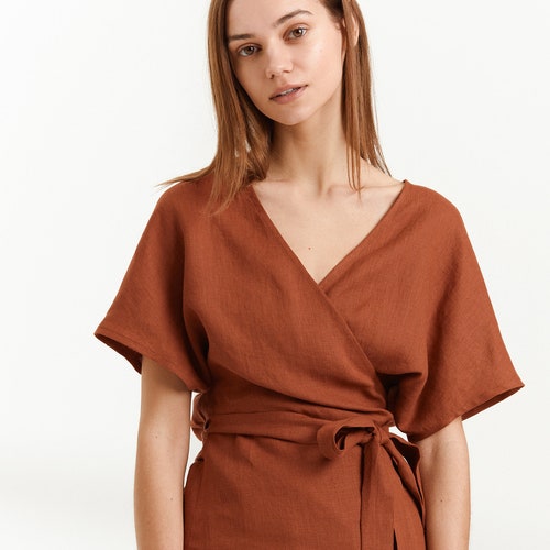 VICTORIA Linen Crop Top / Tie Front Top for Women in Rust - Etsy