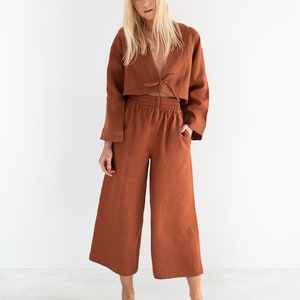 VICTORIA Linen Crop Top / Tie Front Top for Women in Rust - Etsy