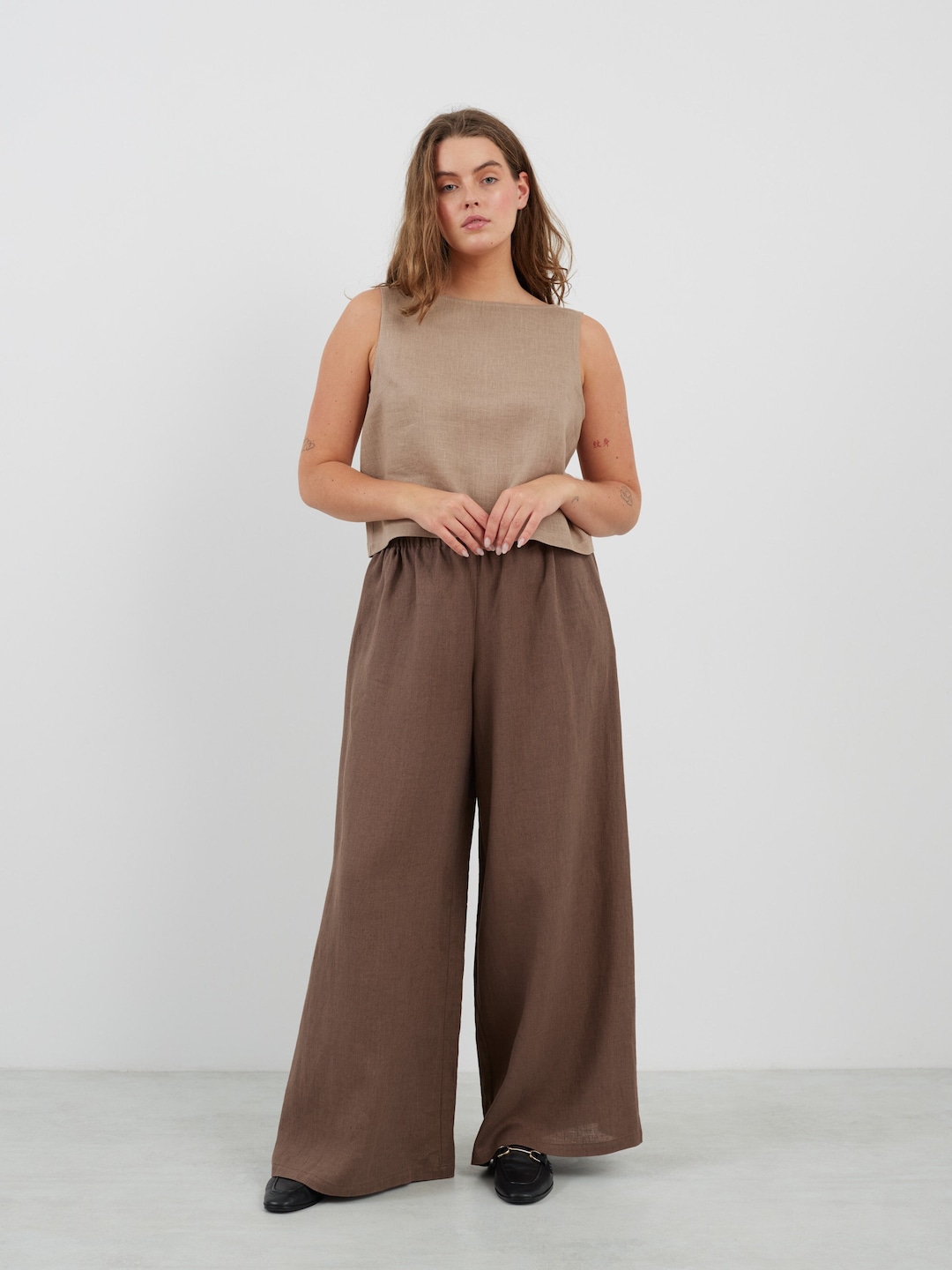 Wide Leg Linen Pants PEARL / Elastic Waist Flowy Trousers / High Waist ...
