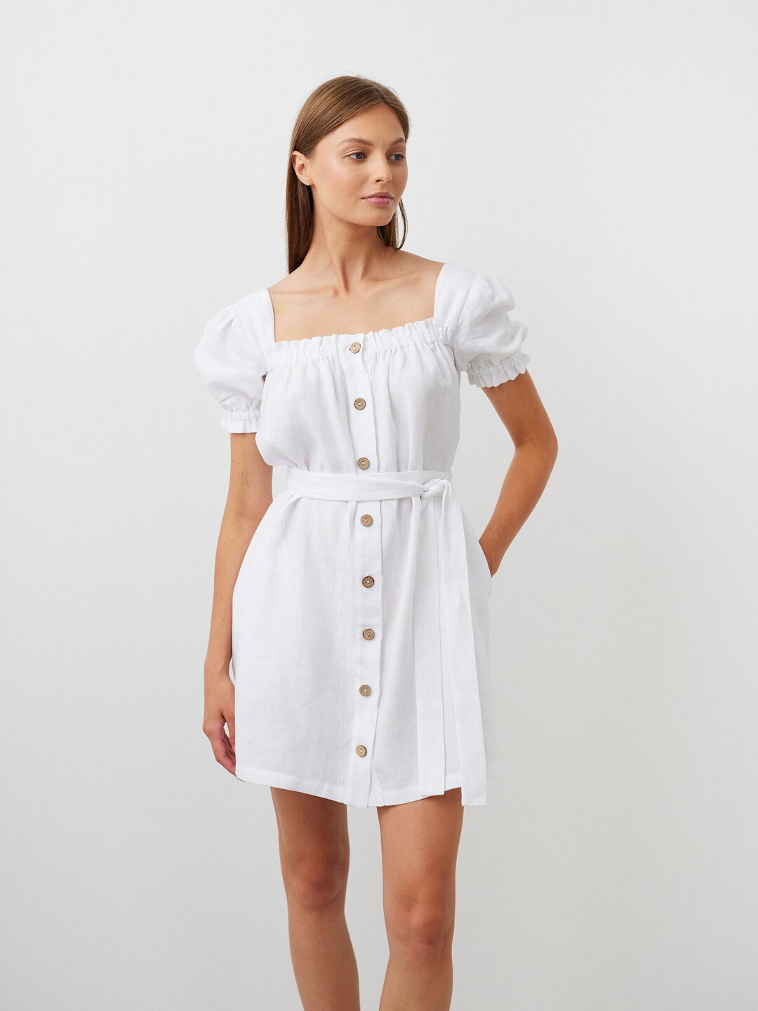 Linen Button Dress JULY / Button Front Mini Dress / Summer Dress - Etsy