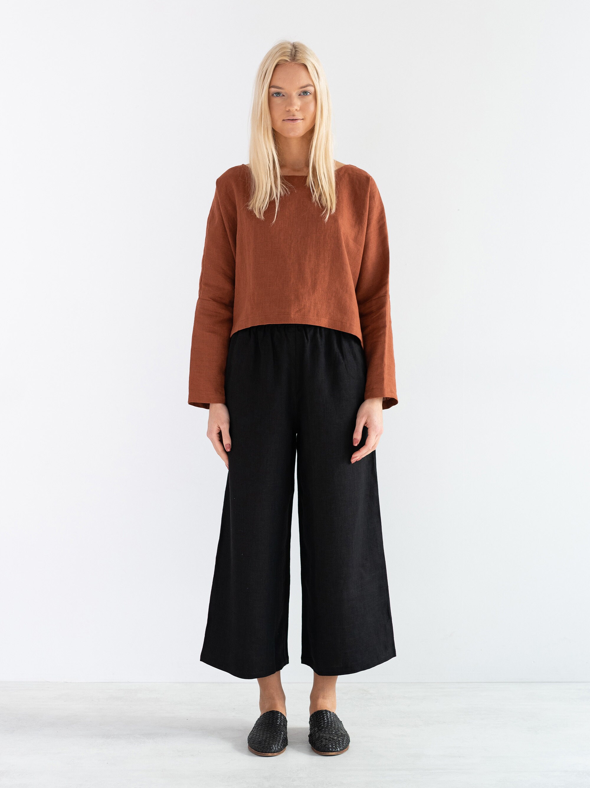 IVY Linen Blouse / Linen Tops for Women / Long Sleeve Crop Clothing - Etsy