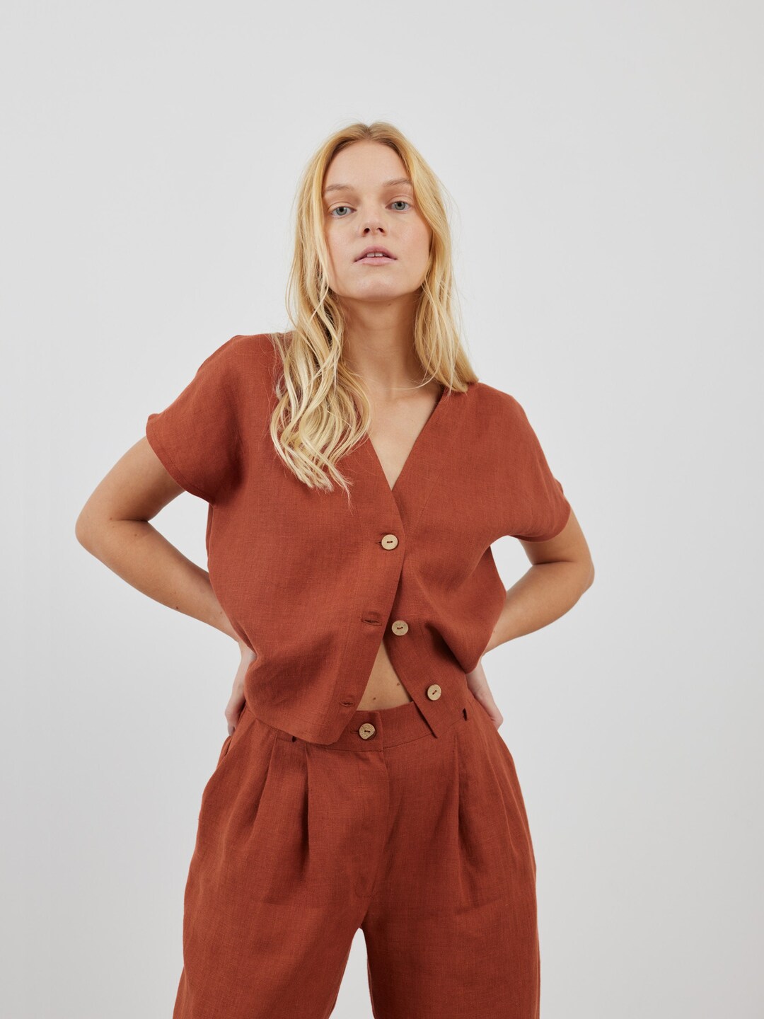 Linen Tailored Pants JAMES / Straight Leg Trousers Rust - Etsy