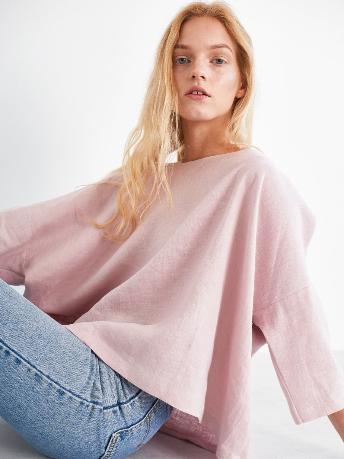 AMELIA 3/4 Sleeve Linen Blouse / Oversized Linen Top / Women - Etsy