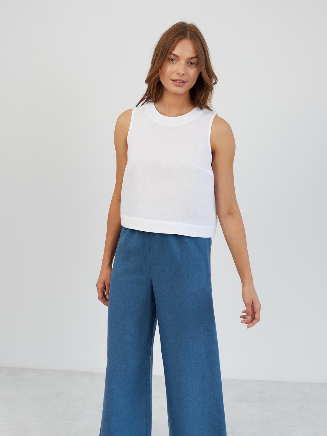 White Linen Crop Top, Sleeveless Boxy Tank | JOY - Etsy