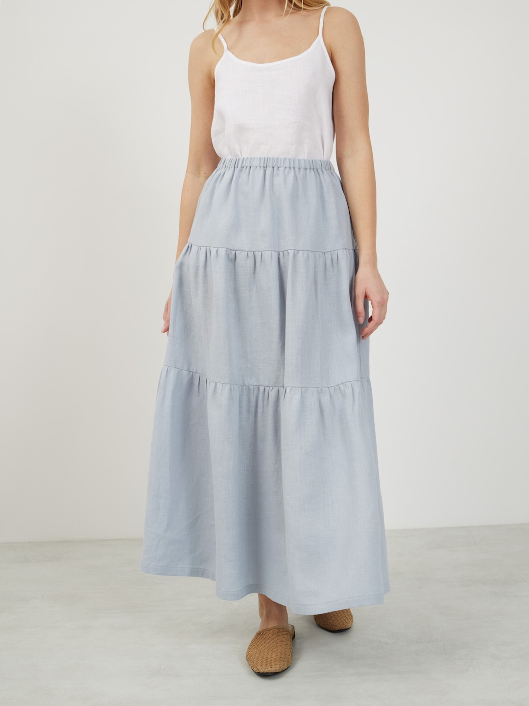 Tiered Maxi Linen Skirt LILA / Long - Etsy
