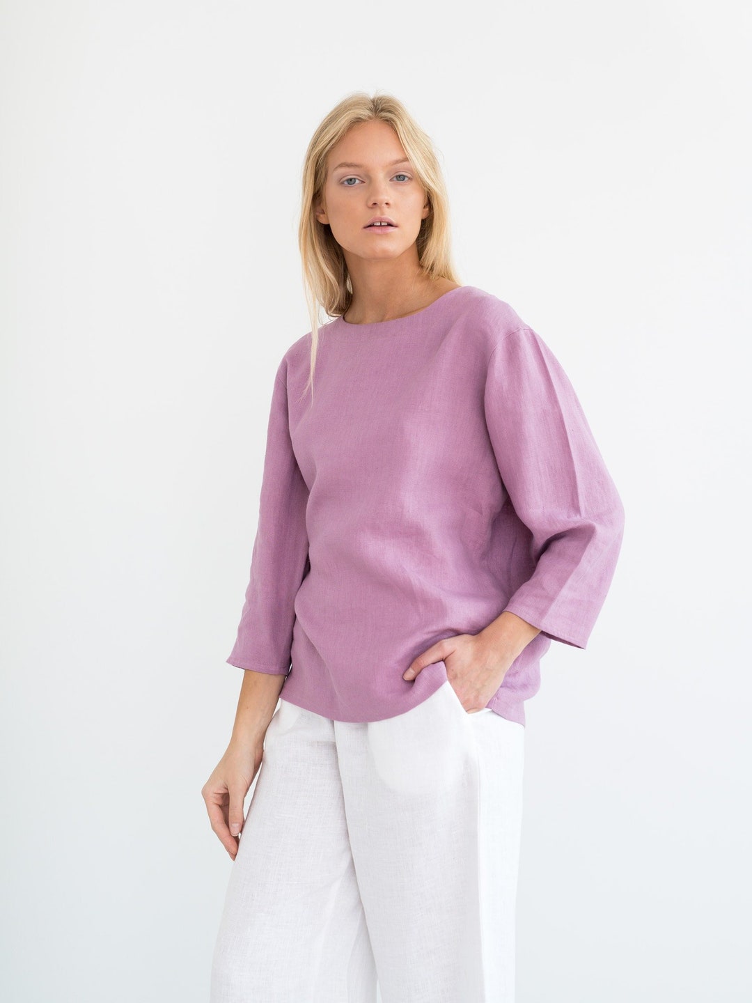 STELLA Simple Linen Top / Loose Linen Shirt / Linen Blouse / Handmade ...