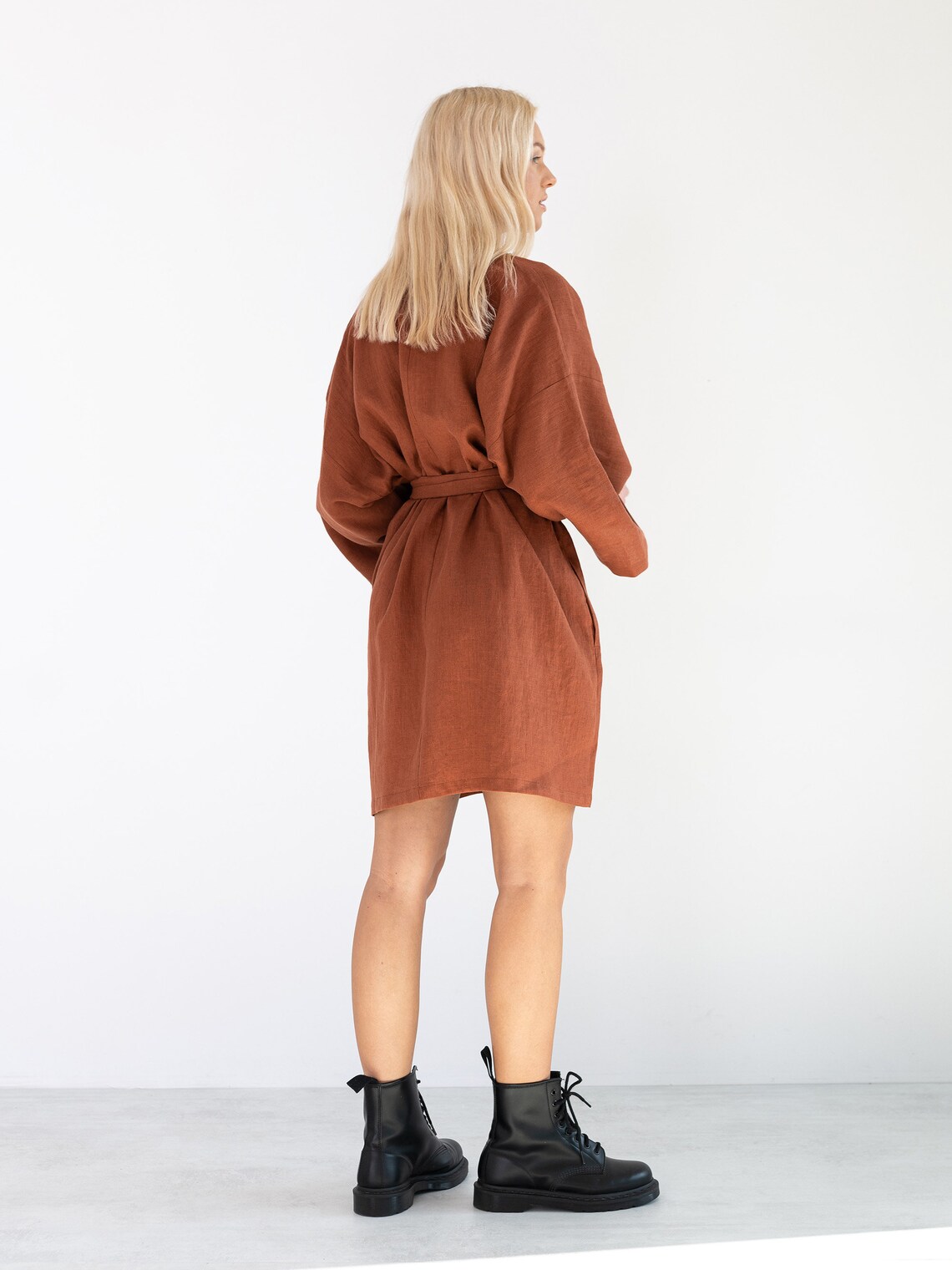ATHENA Linen Wrap Dress / Rust Linen Kimono Dress / Linen - Etsy Canada