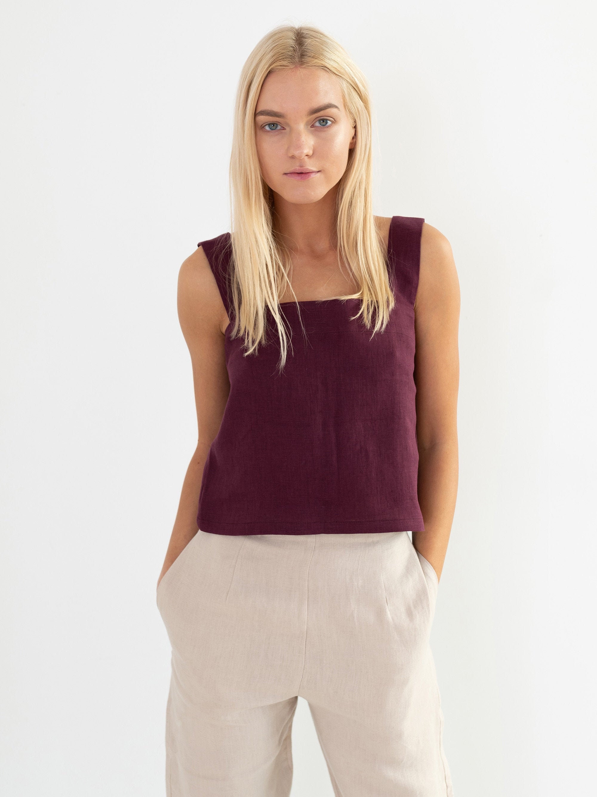 BEA Linen Tank Top / Simple Summer Blouse / Crop Top / Handmade ...
