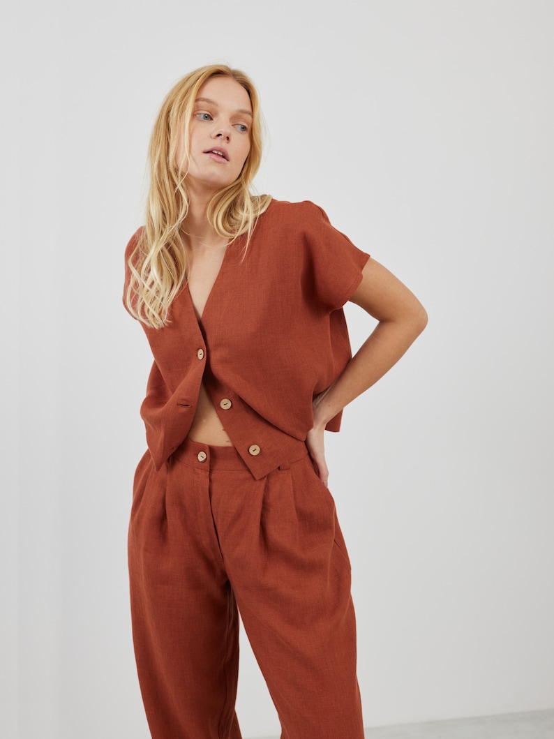 Linen Tailored Pants JAMES / Straight Leg Trousers Rust - Etsy
