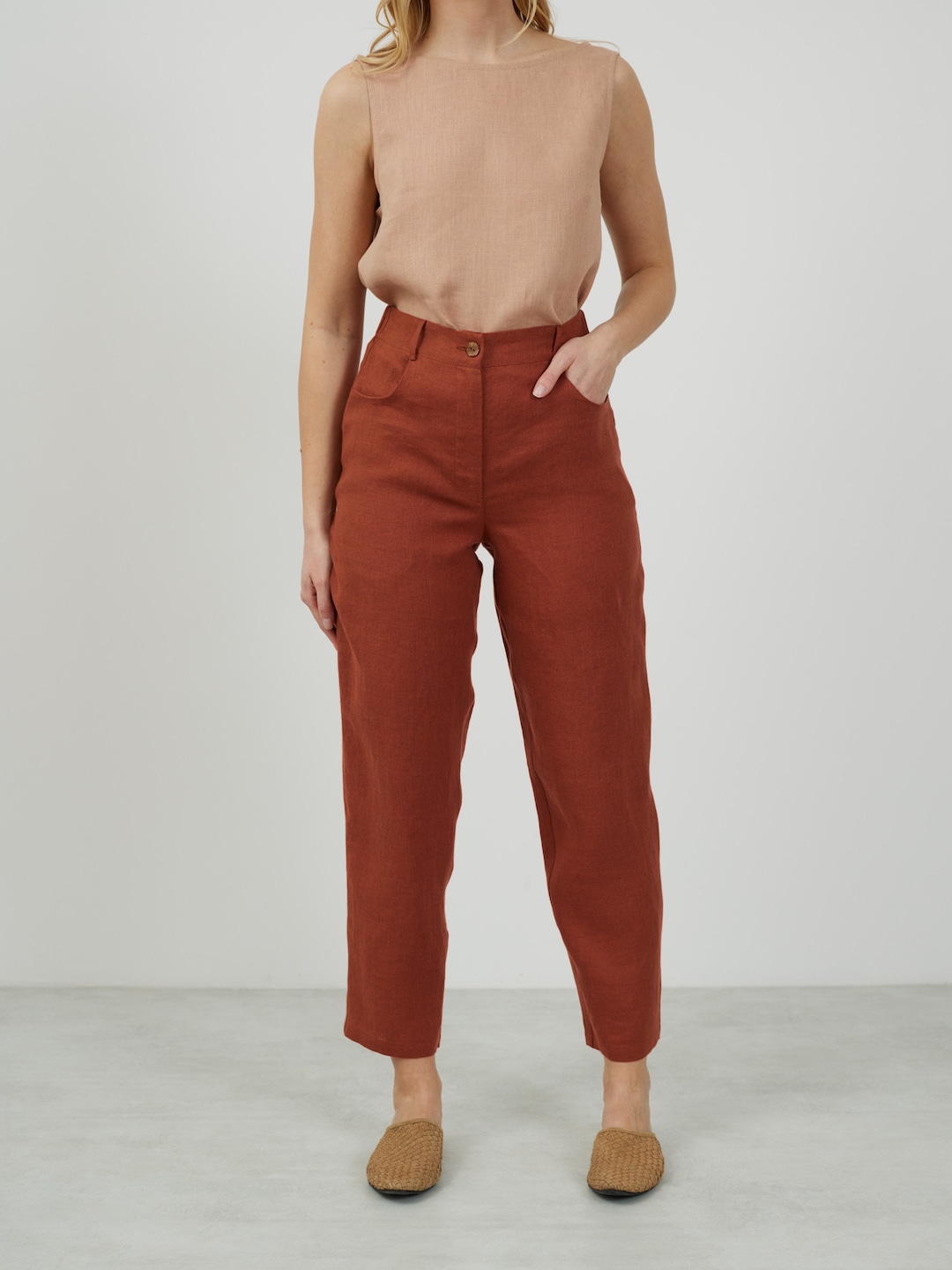 Linen High Waist Pants SARAH / Tapered Leg Trousers - Etsy