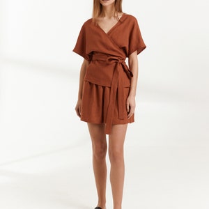 EVIE Linen Wrap Top in Rust - Etsy