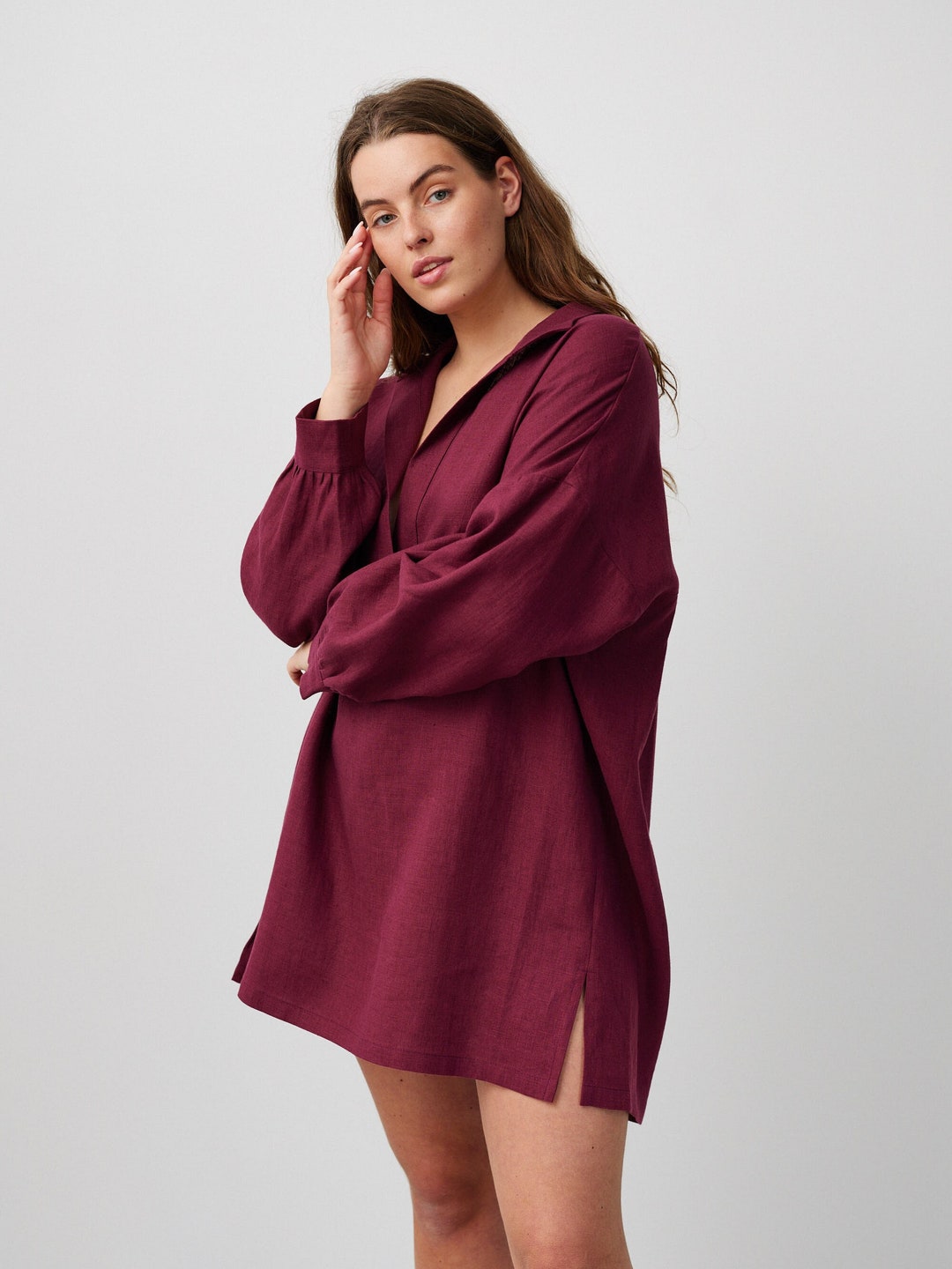 SKY Linen Tunic Dress / Oversized Linen Shirt Dress / Handmade Clothing ...
