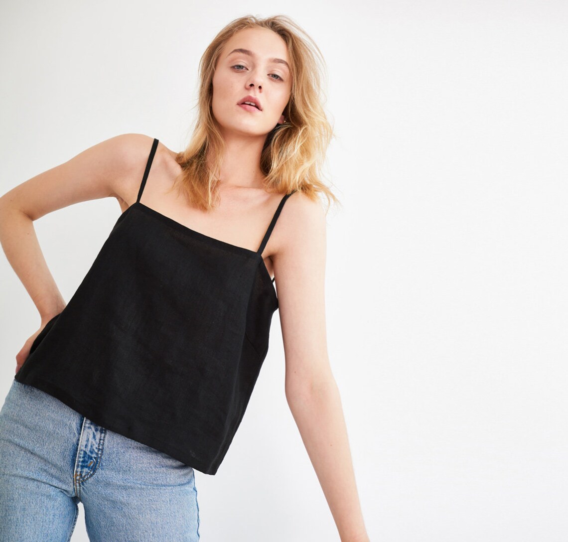 PAGE Linen Camisole / Black Linen Cami Top / Tank Top | Etsy