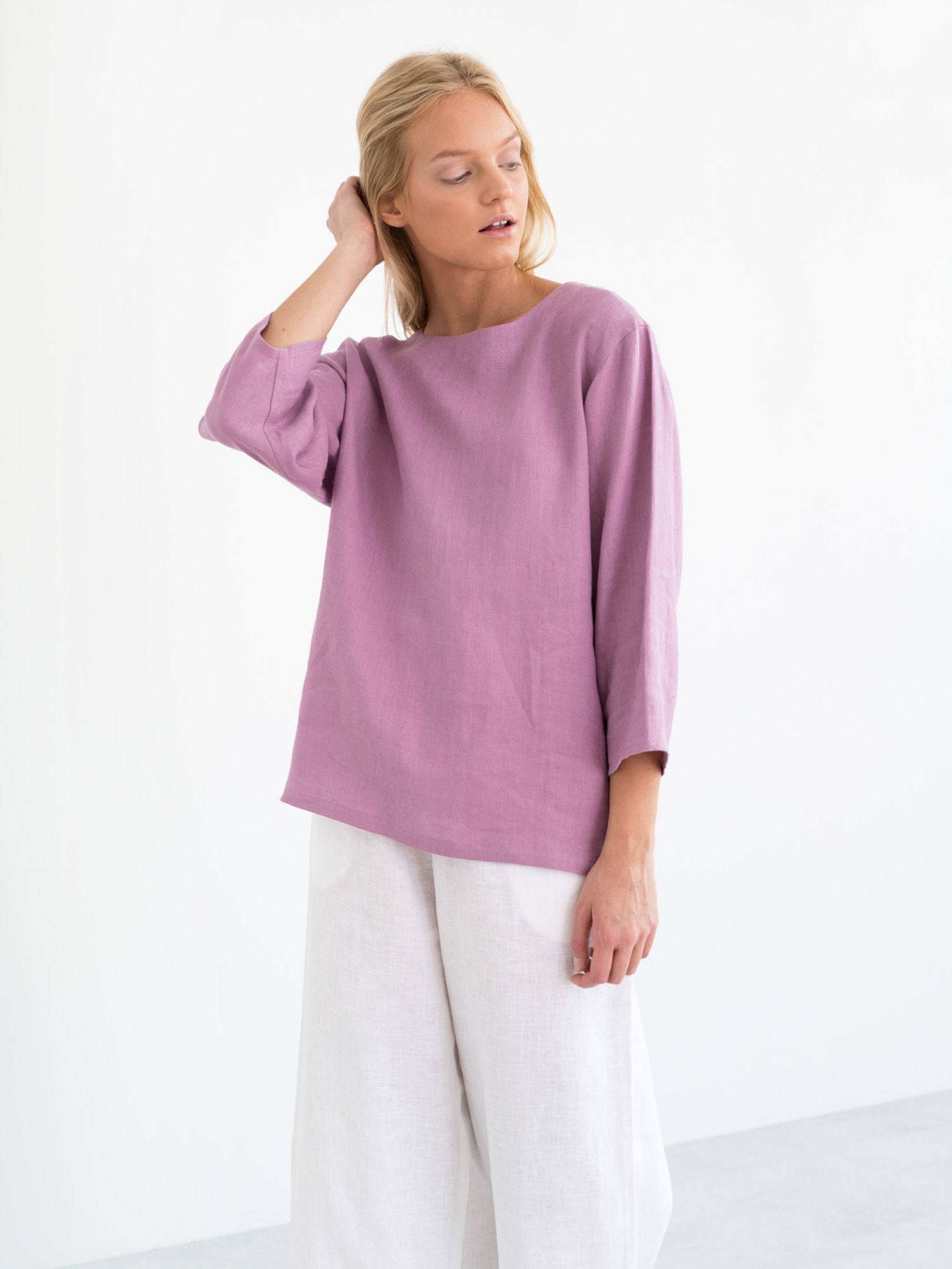 STELLA Simple Linen Top / Loose Linen Shirt / Linen Blouse / | Etsy