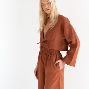 VICTORIA Linen Crop Top / Tie Front Top for Women in Rust - Etsy