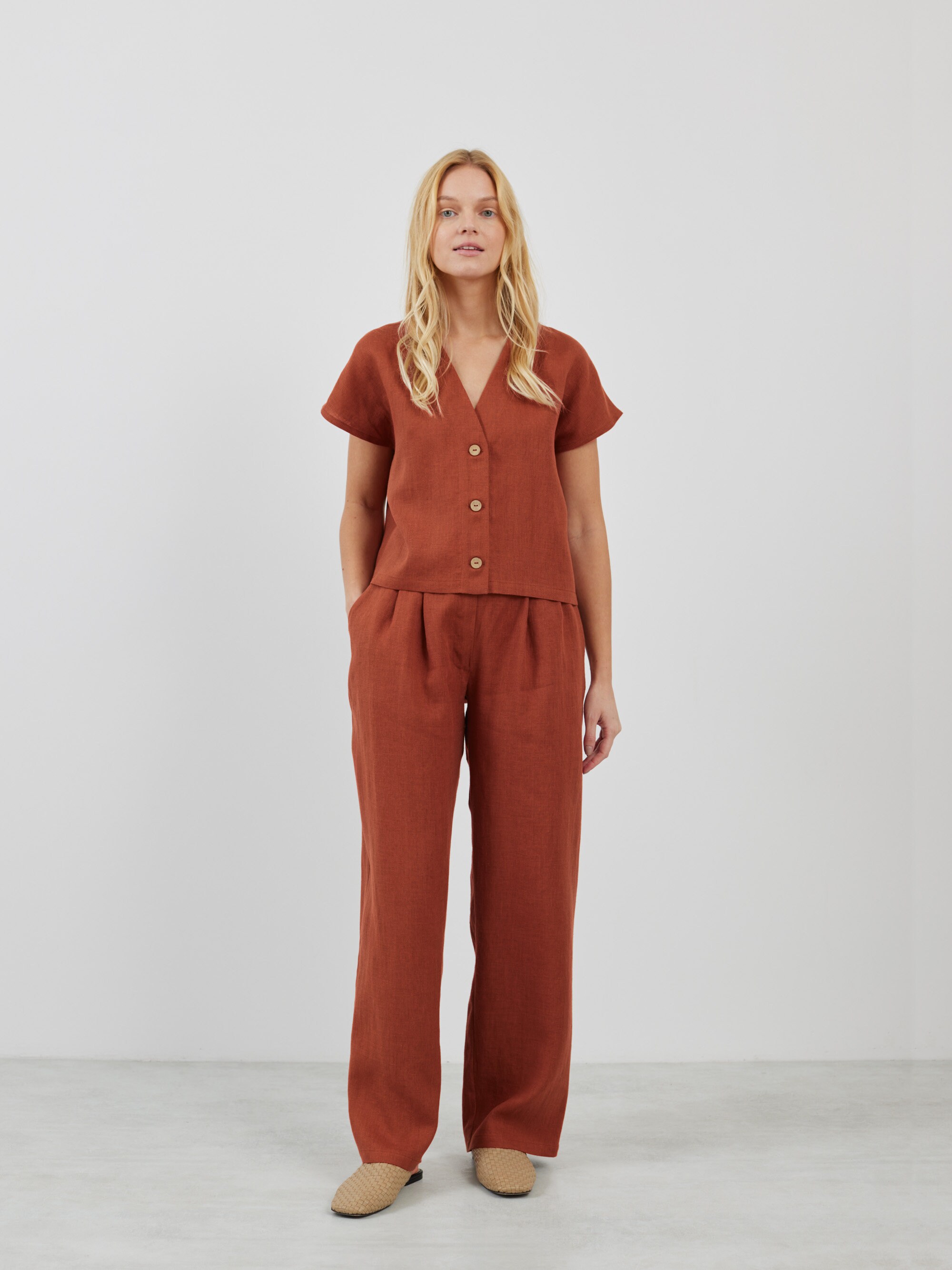 Linen Tailored Pants JAMES / Straight Leg Trousers Rust - Etsy
