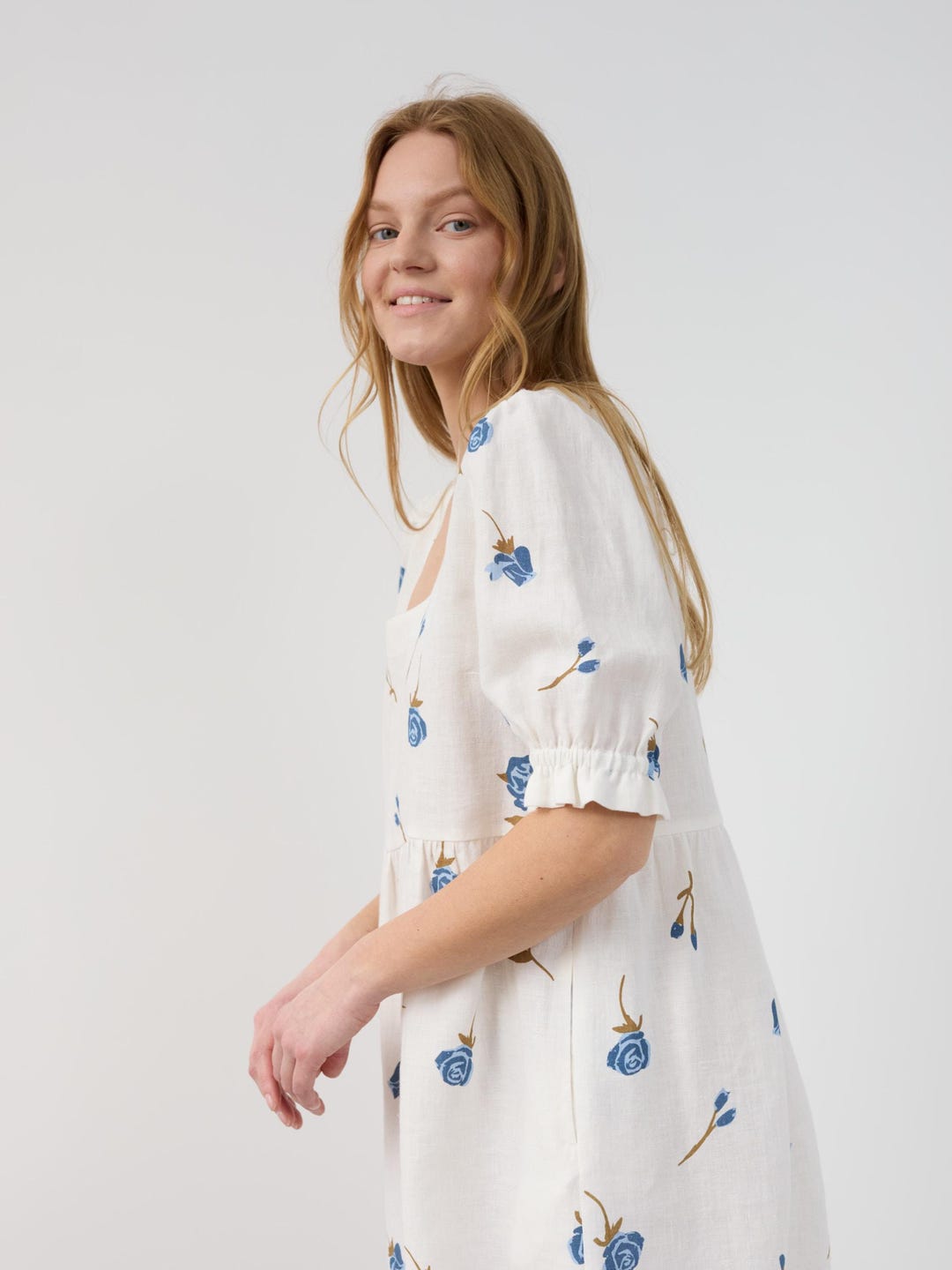 Roses Print Linen Babydoll Dress, Puff Sleeve Mini Dress, FIONA - Etsy
